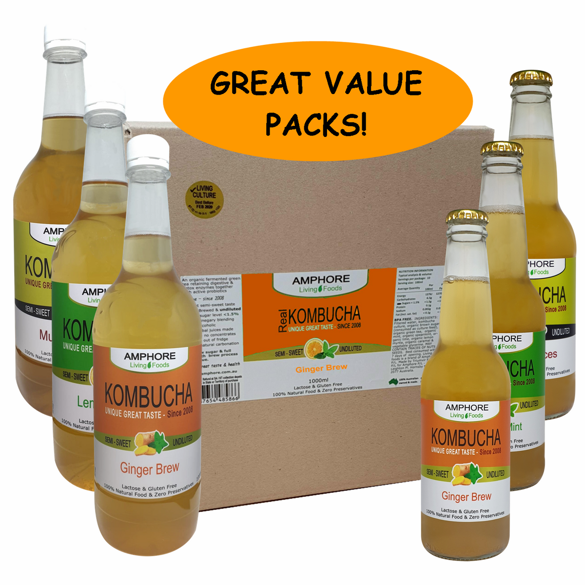 GENUINE KOMBUCHA - VALUE PACKS (Small OR Large) – Amphore Living Foods
